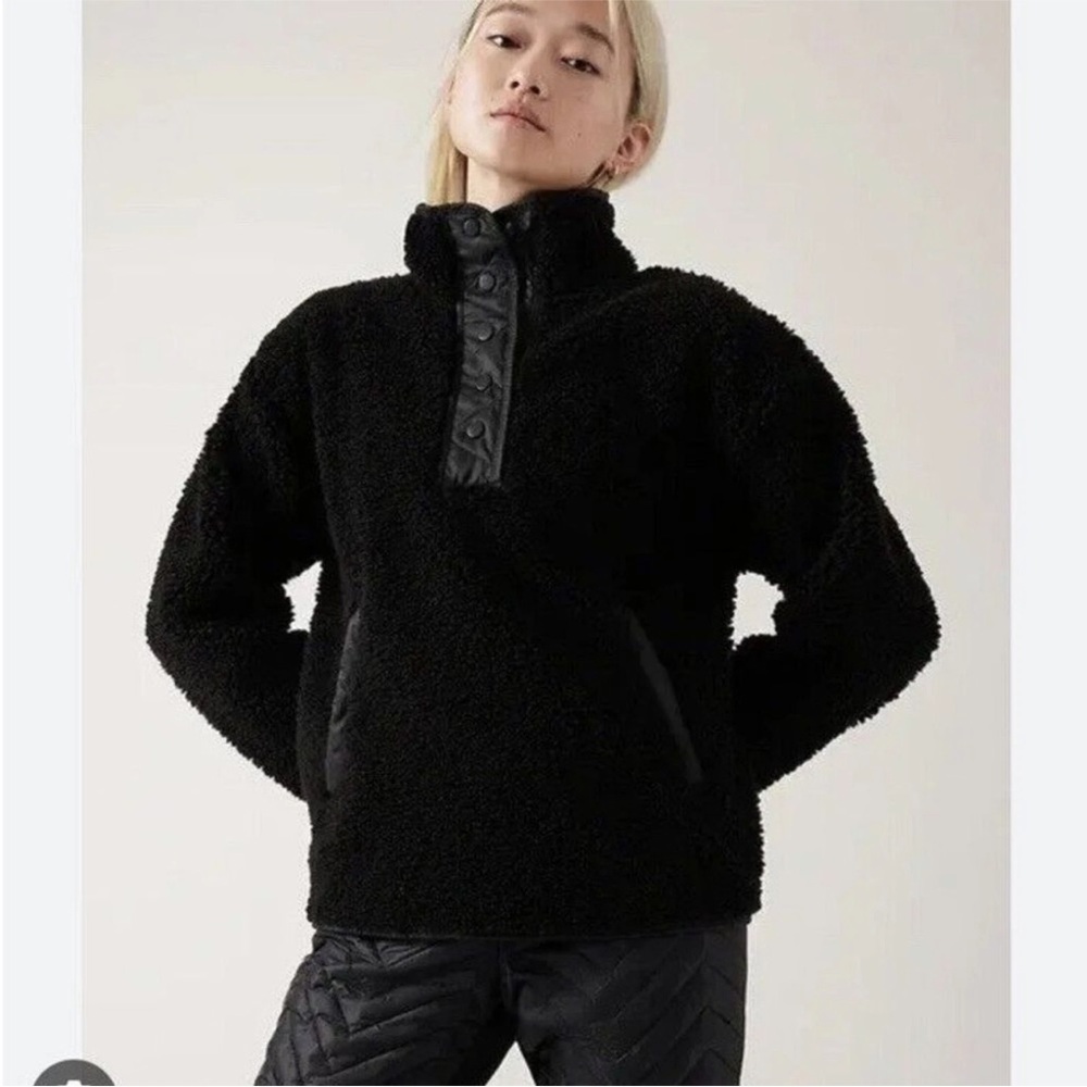 Athleta Black Women S Cozy Sherpa Snap S Nap Sweater … - Gem